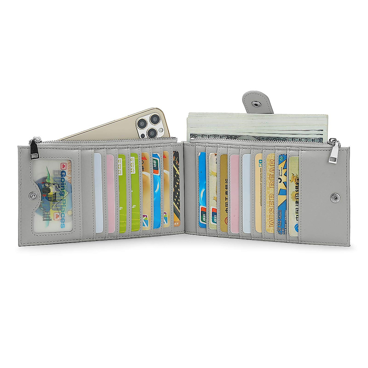 YALUXE Women's Card Wallet RFID Blocking Vegan Leather 19 Cards Holder with Zipper Pocket for Phone