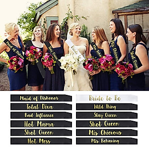 OULANAO YZDING 12 Pcs Bride To Be Sash Bachelorette Party Decorations- Unique Bride And Bridesmaid Sashes For Bachelorette party (Black, Gold letters)