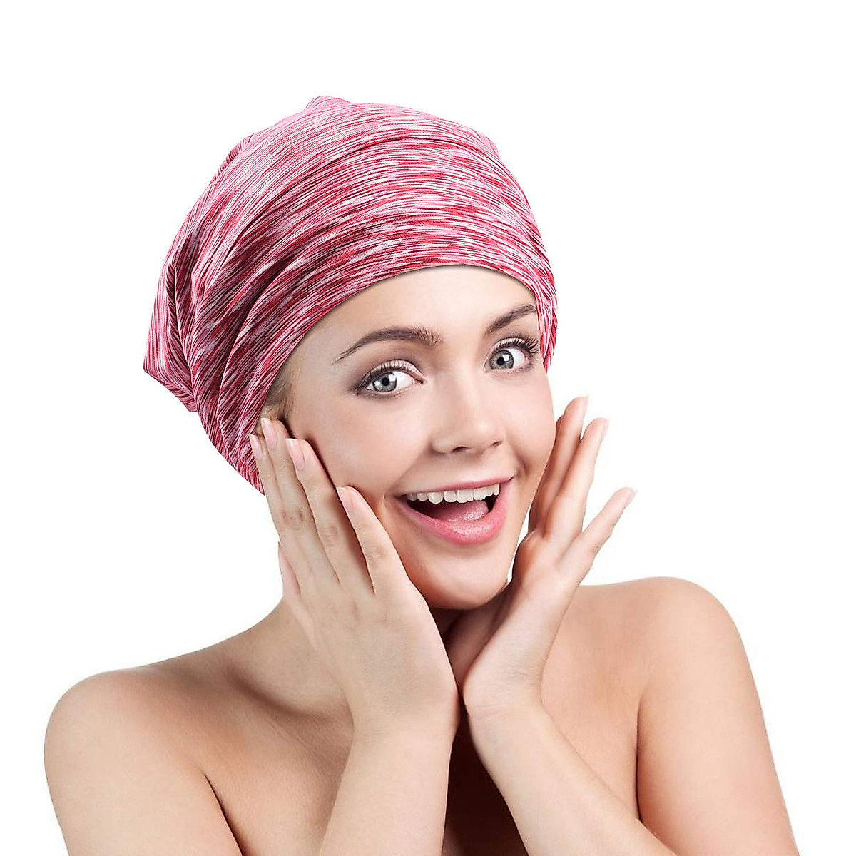 LUKACY Satin Lined Sleep Cap Beanie Hat 6 Pieces Adjustable Bonnet Satin Bonnet for Curly Hair Sleeping caps for Women -Gifts for Ladies Multi-Colored