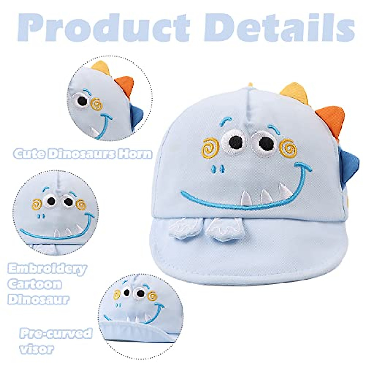 Cartoon Baby Sun Hat Summer Boys Girls Baseball Cap Infant Toddler Beach Hat Animal Pattern (6-24 Months, Light Blue Dinosaur)