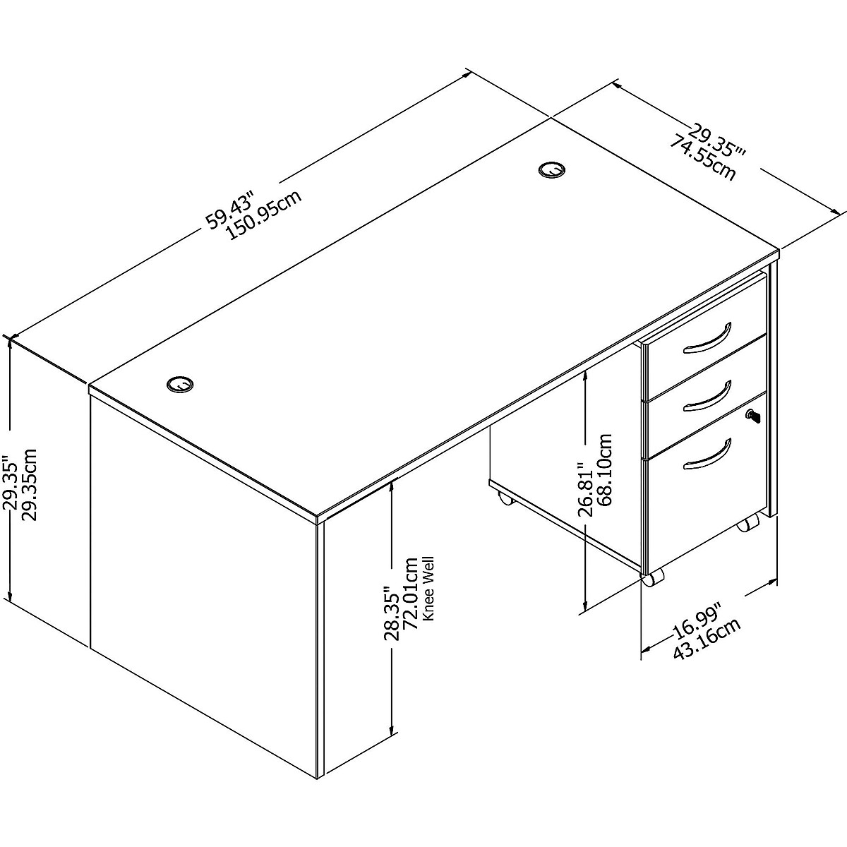 Bush Business Furniture Studio C 60W x 30D Office Desk with Mobile File Cabinet in Platinum Gray