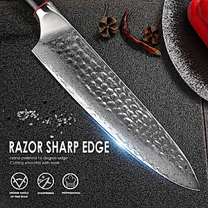 Home Safety Damascus Steel Chef Nakiri Knife 2Pcs Professional Cooking Knife Set – Razor Sharp Kitchen Chef's Knives with Ergonomic G10 Handle, Water Ripple Blade Non-Stick Cleaver, Gift Box