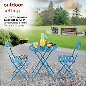 Alpine Corporation Bistro Set, Table: 24" L x 24" W x 28" H Chair: 17" L 18" W x 33" H, Blue