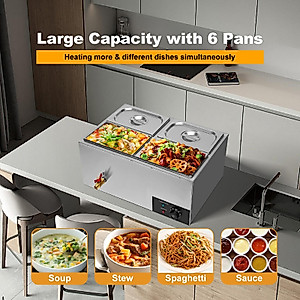 4 Pan Commercial Food Warmer, 19.2 QT Steam Table Food Warmer,600W Warmers for Food Trays Buffet with 86-185°F Temp Control,Steam Table with Lid and Tap for Catering and Restaurants,Silver