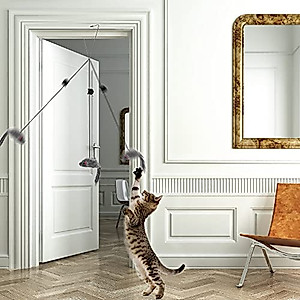 FYNIGO Self-Play 3 Ways Hanging Door Cat Mouse Toys for Indoor Cats Kitten,Interactive Cat Mice Toys for Hunting Exercising Eliminating Boredom, for Small Breeds