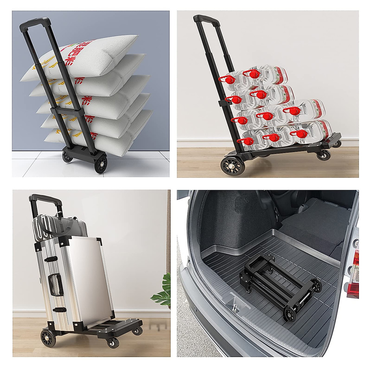 Generic Hand Trucks Telescopic Folding Trolley with Solid PVC Wheels, Portable Hand Truck, Multifunctional Car Luggage Transport Vehicle, Load 80kg Capacity
