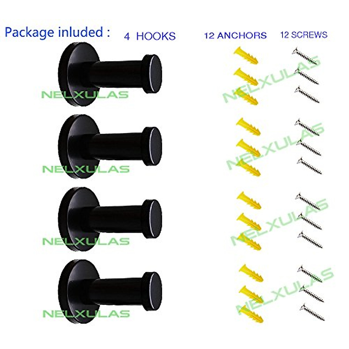 NELXULAS Classic Black Stainless Steel Single Super Heavy Duty Wall Mount Hook, Bath Towel Hooks, Coat Hanger (2", 4 PCS)