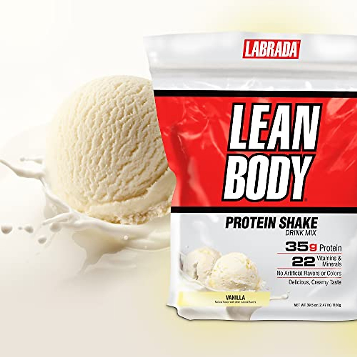 Labrada Nutrition Lean Body Hi-Protein Meal Replacement Shake, Vanilla, 2.47-Pound Tub Packaging May Vary