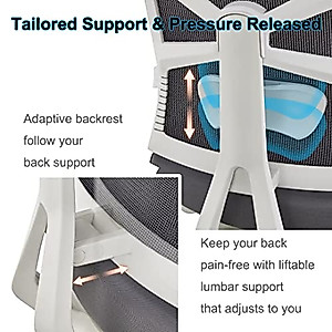HOLLUDLE Ergonomic Office Chair with Adaptive Backrest, High Back Computer Desk Chair with 4D Armrests, Adjustable Seat Depth, Lumbar Support and 2D Headrest, Swivel Task Chair, White