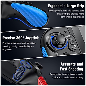 Switch Controller for Switch/Switch OLED, Rechargeable Plug-in Switch Controller, One Piece Ergonomic Grip Switch Controller for Handheld Mode with Turbo,Dual Vibration,6-Axis Motion Control,Red-Blue