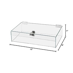 Acrylic Locking Display Case with Keys 12" x 8" x 4" Clear Countertop Rectangular Tray with Lid for Tradeshows Expos Flea Markets and Swap Meets by Marketing Holders
