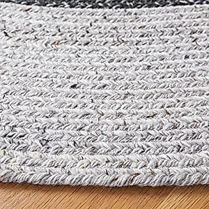 Safavieh Braided Collection 4' x 4' Round Black/Light Grey BRD803F Handmade Country Farmhouse Area Rug