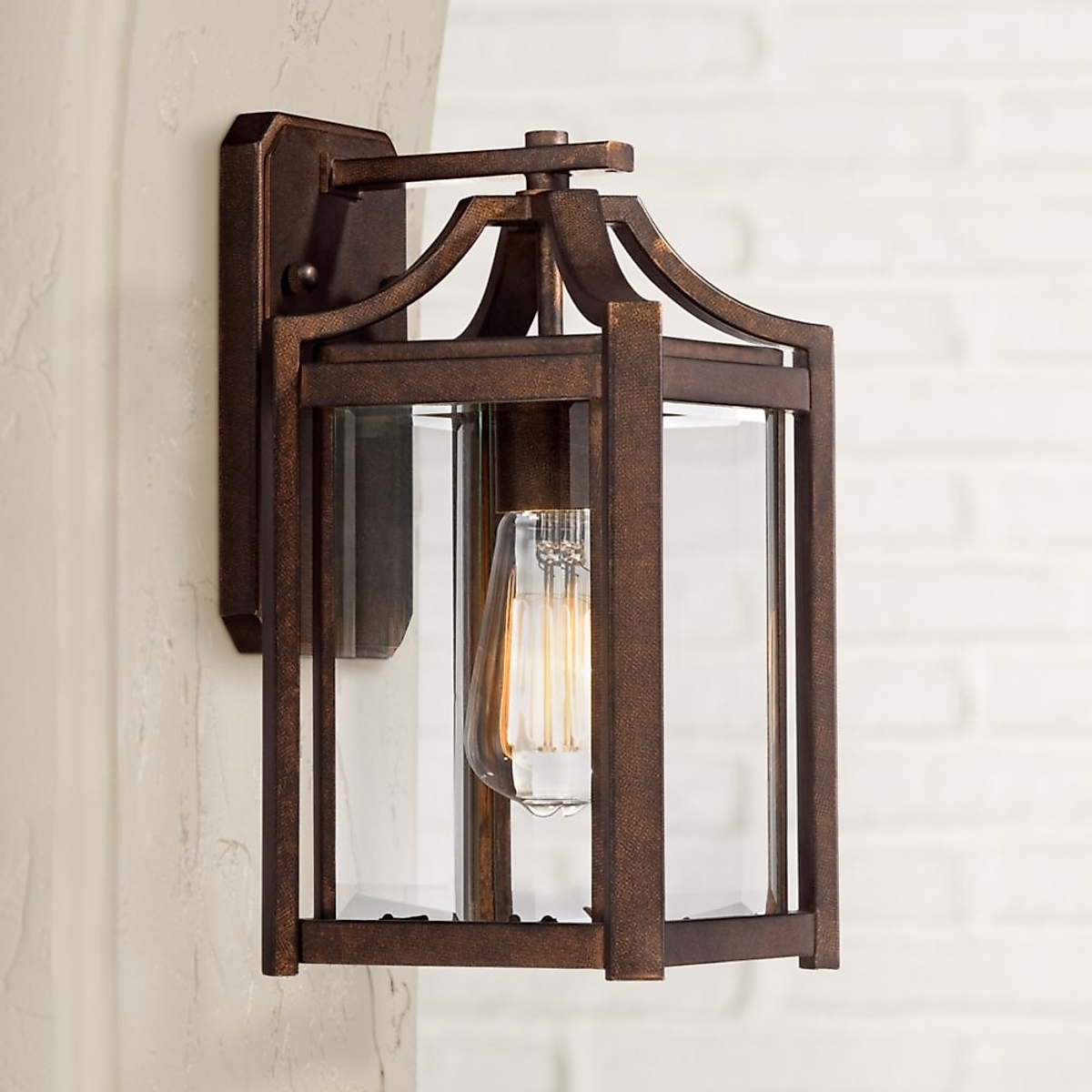 Franklin Iron Works Rockford Farmhouse Rustic Outdoor Wall Light Fixture Bronze Iron 12 1/2" Clear Beveled Glass Panel for Exterior House Porch Patio Outside Deck Garage Yard Front Door Garden Home