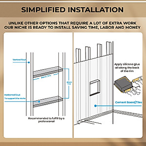 MNML DESIGN Shower Niche 12"x12" Bathroom shelves-Stainless Steel matte black bathroom Organizer accessories shelf no Tile needed, Waterproof recessed wall mounted Insert Storage Shower caddy