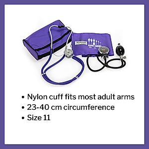 McKesson Aneroid Sphygmomanometer and Stethoscope Kit - Pocket Blood Pressure Gauge/Cuff, Sprague Rappaport Stethoscope, Purple - Size 11, 23-40 cm, 55 cm Tube, 1 Count