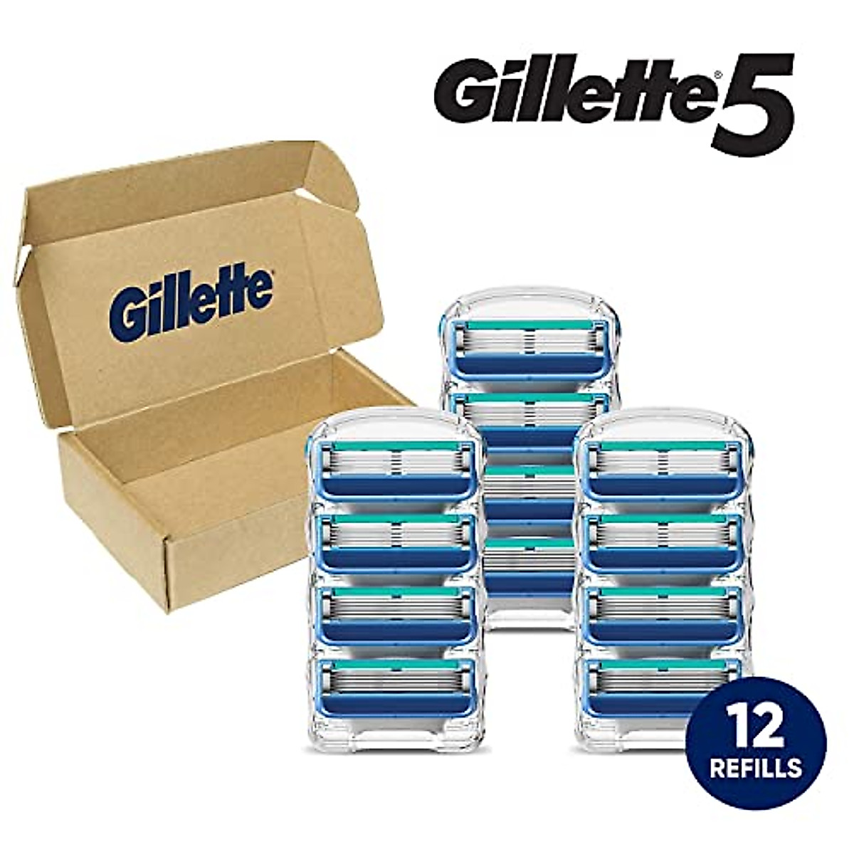 Gillette5 Mens Razor Blade Refills, 12 Count, Lubrastrip for a More Comfortable Shave