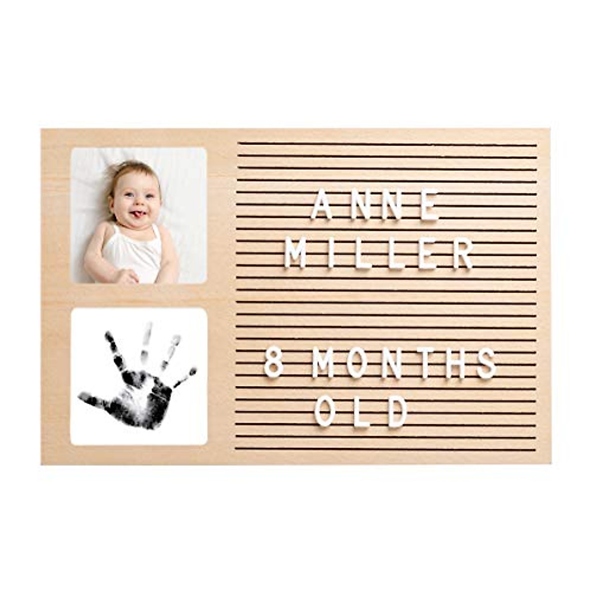 Pearhead Babyprints Letterboard Baby Handprint & Photo Frame, Wooden Customizable Letterboard for Baby, New Baby Keepsake