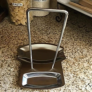 Lid and Spoon Rest Shelf,Pan Lid Holder Pot Cover Lid Rack Stand Organizer,304 Stainless Steel Pan Progressive Lid Organizer Storage Soup Cooking Spoon Rests Utensils Kitchen Decor Tool (SILVER)
