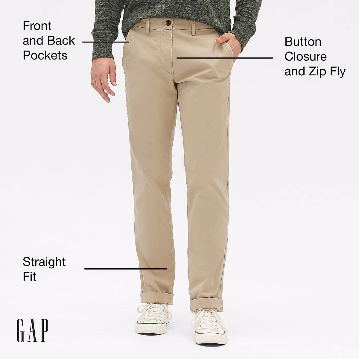 GAP Mens Essential Straight Fit Khakis, Palomino Brown Global, 36W x 32L US