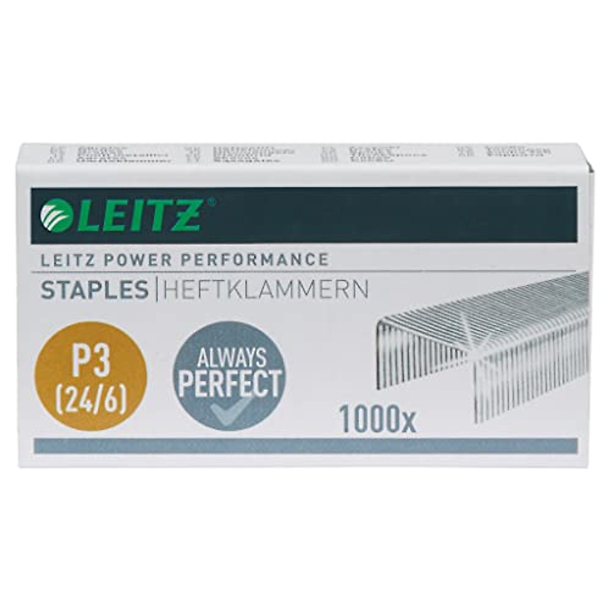 Leitz 55700000 P3 Power Performance 24/6 Staples, Strong Steel, Length 6 mm, 1000 Staples, Staples Up to 30 Sheet Capacity