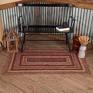 VHC Brands Cider Mill Jute Rectangular Rug 36x60 Country Braided Flooring, Burgundy