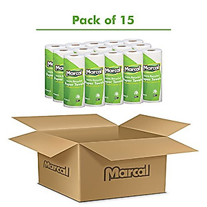 Marcal Paper Towels 100% Recycled 2-Ply, 60 Sheets Per Roll - Case of 15 Individually Wrapped Green Seal Certified 06709