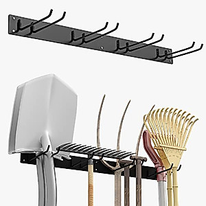 Goplus Garden Tool Organizer, Wall-Mounted Garage Tool Storage Rack with 8 Hooks, 36 Inch Yard Lawn Tool Hanger, Heavy Duty Metal Utility Rack for Shovel, Broom, Rake, Mop, Max Load 330 LBS