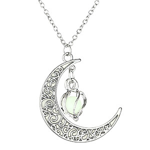 Pendant Necklaces for Women, Hollow Rotating Bead Luminous Moon Pendants, Luminous Enchanted Moonstone Necklace, Birthday Anniversary Jewelry Gift, One Size