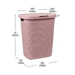 Mind Reader Basket Laundry Hamper with Cutout Handles, Washing Bin, Dirty Clothes Storage, Bathroom, Bedroom, Closet, 50 Liter, Pink - 50HAMP-PNK