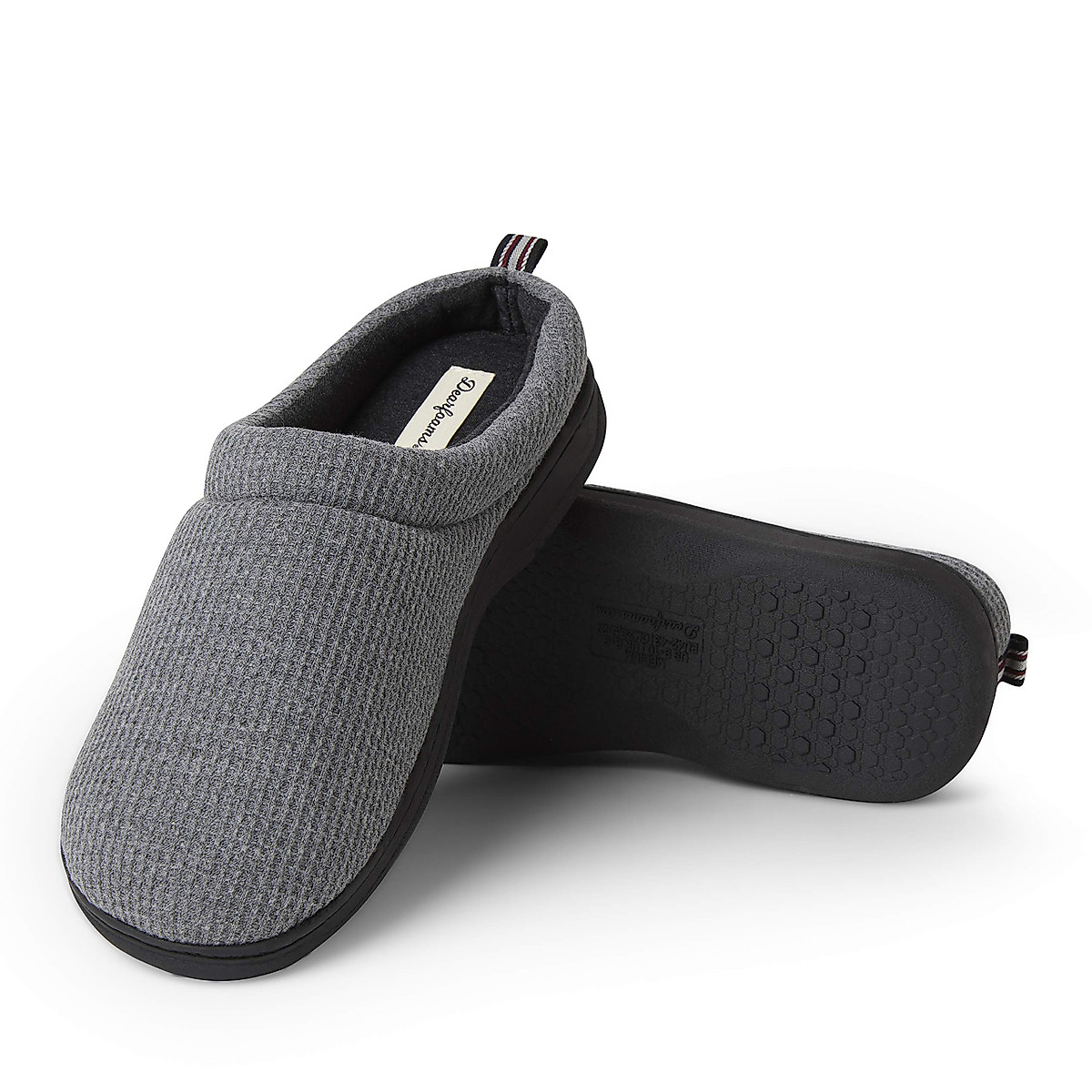 Dearfoams Men's Nathan Waffle Knit Clog Slipper, Dark Heather Grey, Large