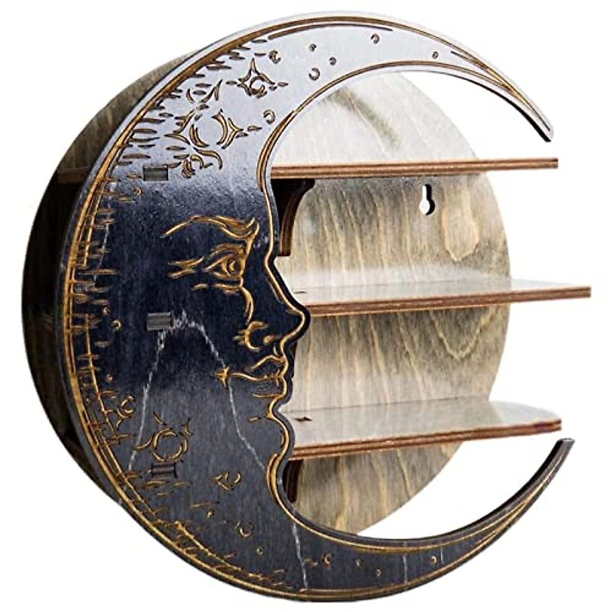 YUDIZWS Glass Shade Wall Mounted Antique Wooden Moon Stand Floating Moon Shelf Mounted Shelf Wall Glass Storage Stand,Black