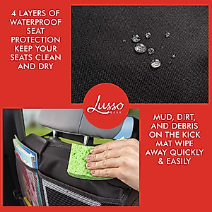 Lusso Gear Kick Mats (2 Pack) - Car Seat Back Protectors, Premium Waterproof Fabric, Reinforced Corners to Prevent Sag, and 4 Mesh Pockets for Large Storage (Black)