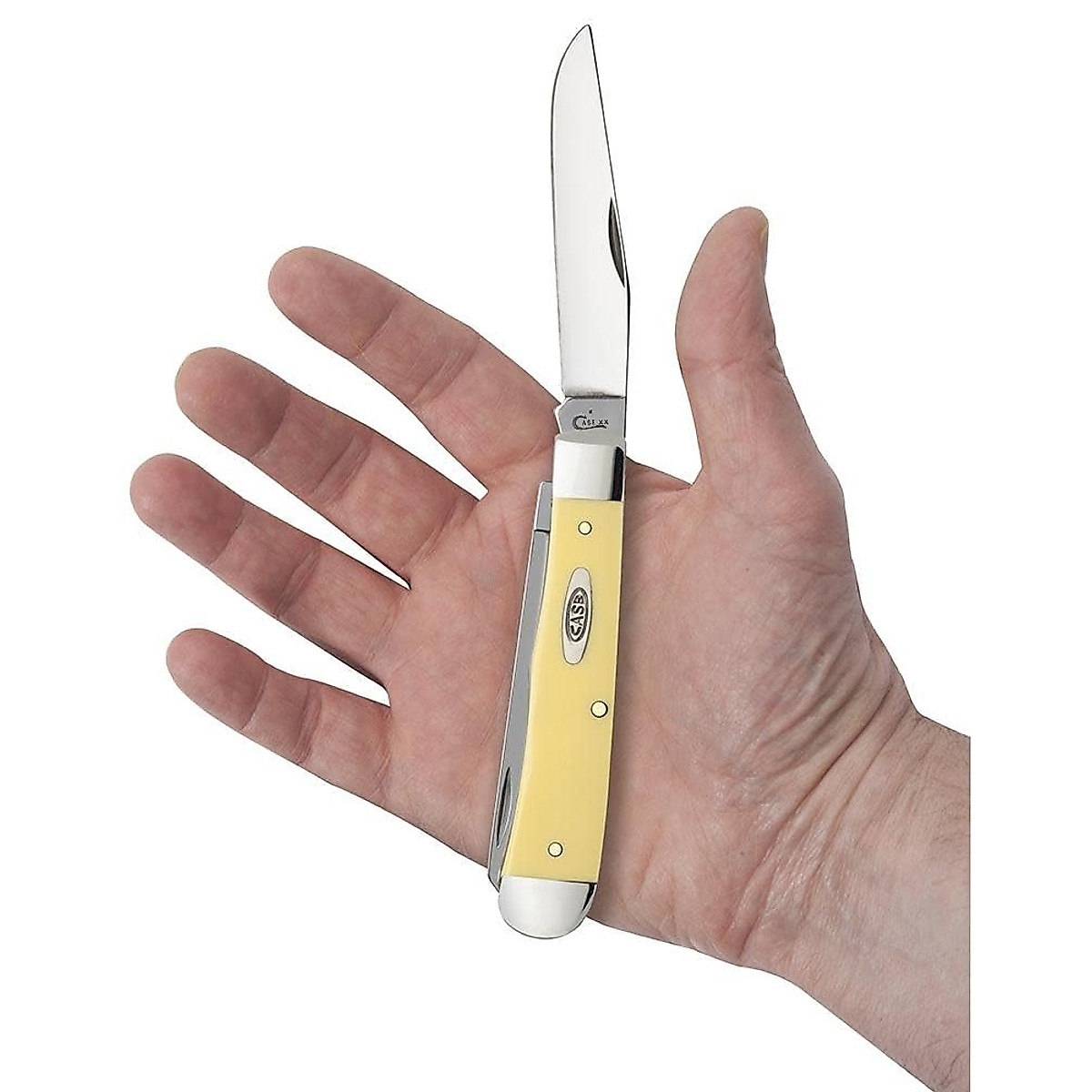 Case XX WR Pocket Knife Yellow Synthetic Trapper High Carbon Steel Blades Item #161 - (3254 CS) - Length Closed: 4 1/8 Inches