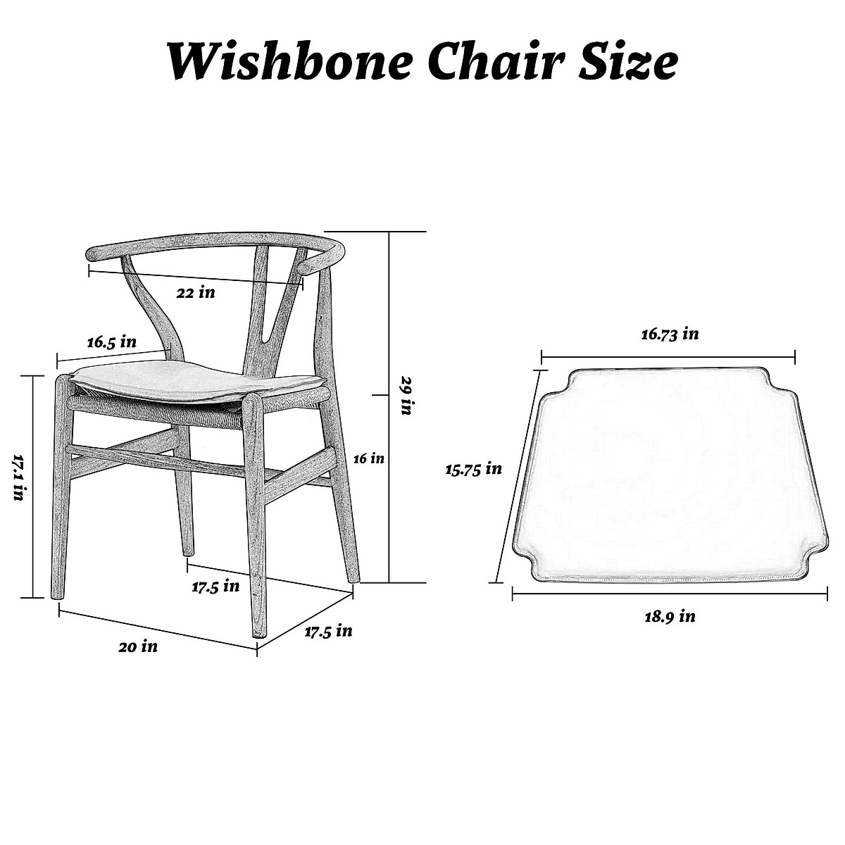 Forsho Set of 2 Solid Wood Wishbone Dining Chair with PU Soft Seat Cushion,Mid-Century Y Back Weave Dining Chair（Ash Wood - Black + Natural Cord + Cushion）