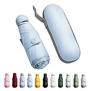 Trenovo Travel Umbrella - Mini Folding Compact Umbrella with Case, 8 Ribs Lightweight Portable Umbrella, Small Sun & Rain Pocket Umbrella for Girls and Women - Blue