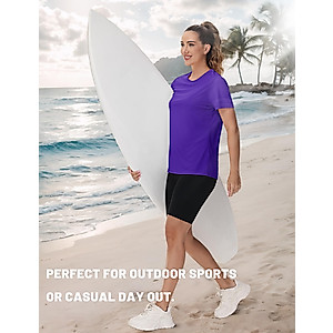 TACVASEN Womens Short Sleeve Shirts Athletic Workout Tops UPF 50+ Rash Guard Running Crew Neck Summer T-Shirts, Purple, M