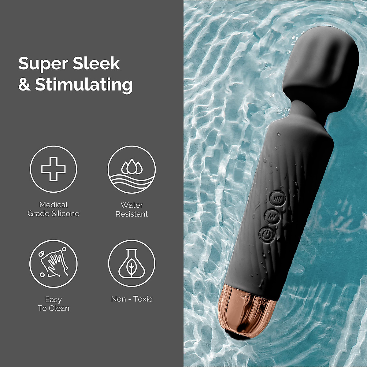 Ava Vibrator Wand Sex Toys [Clit Stimulator Vibrators] Vibrator for Woman | Sex Toy | 4+ Hr Battery | Gifts for Women | 20 Patterns & 8 Speeds of Pleasure | Quiet Adult Sex Toys -Standard - Black