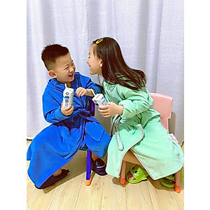 SWMSTUPF Boys Girls Bathrobe Soft Towel Hooded Robe 100% Turkish Cotton Bathrobe(Blue,9-10 Years)