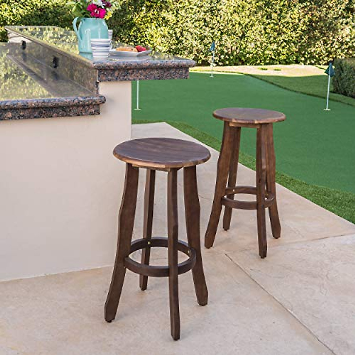 Christopher Knight Home Pike Outdoor Acacia Wood Barstools, 2-Pcs Set, Dark Brown Finish