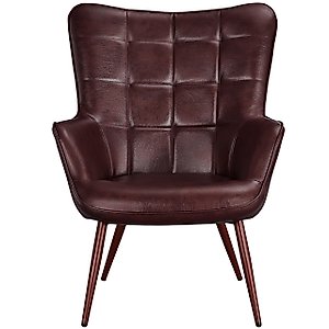 Yaheetech PU Leather Armchair, Mid-Century Accent Chair with Tapered Legs Tufted Sofa High Back Oversized Chairs for Living Room Home Office Bedroom, Chestnut Brown