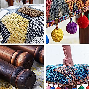 SoOSSN Small Foot Stool,Colorful Tassel Footrest for Couch,Beautiful Linen Fabric Footstool Kids Shoe Changing Stool (Color : A, Size : 14x14x12inch)