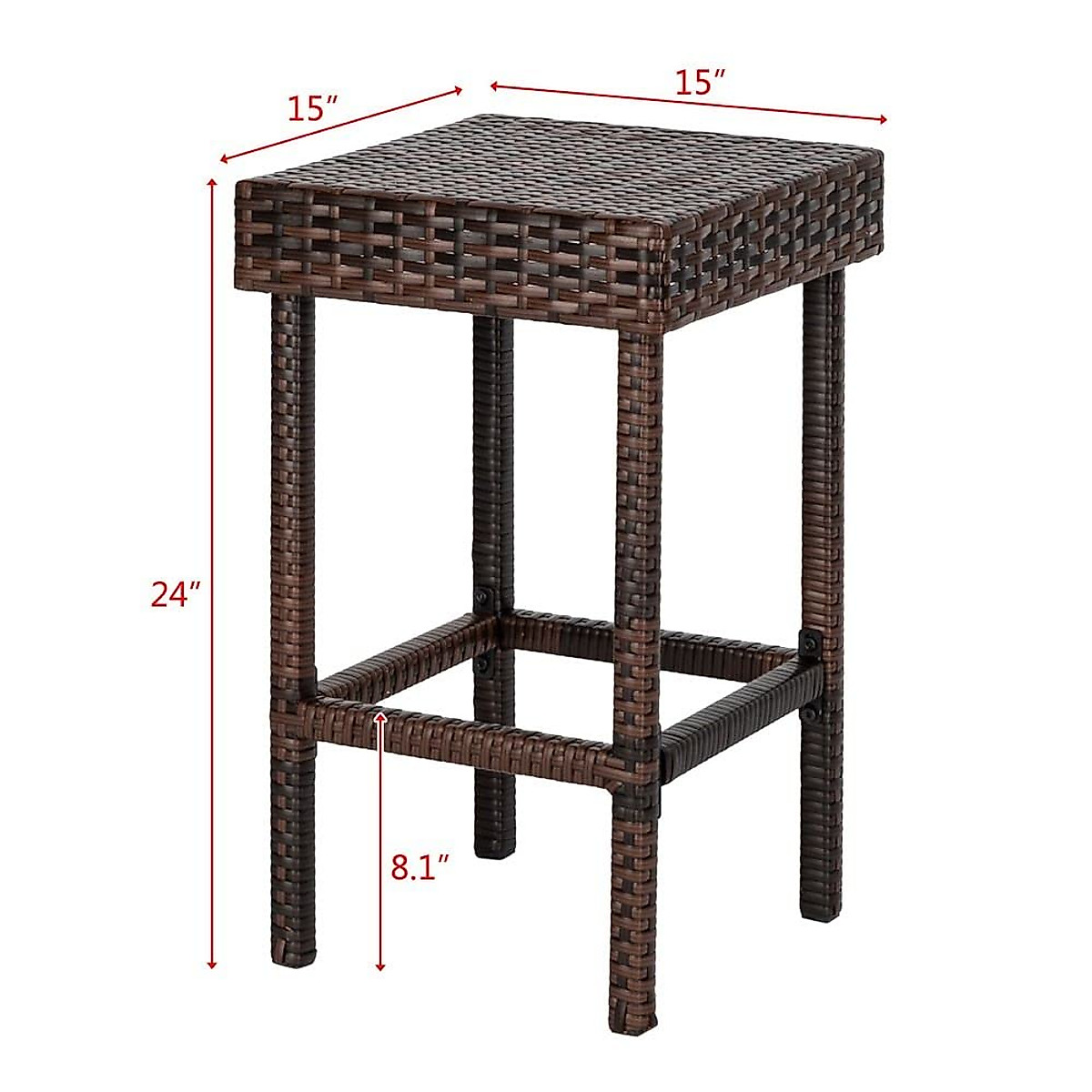 FRITHJILL Patio Bar Stool Set of 4, Outdoor Wicker 24-inch Bar Height Stools, Brown Backyard Rattan Chair