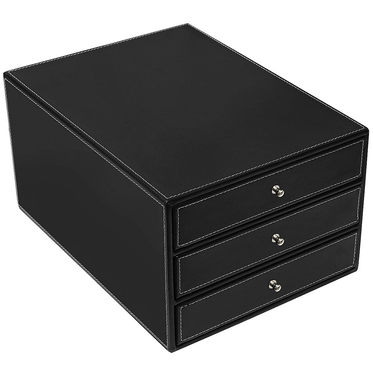 MyGift Executive 3-Drawer Leatherette Document Holder - Office Desk Filing Storage Box with Drawers, Black