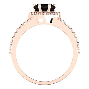 1.75 ct Heart Cut Solitaire Halo split shank Natural Black Onyx Engagement Promise Anniversary Bridal Ring 14k Rose Gold 5.75