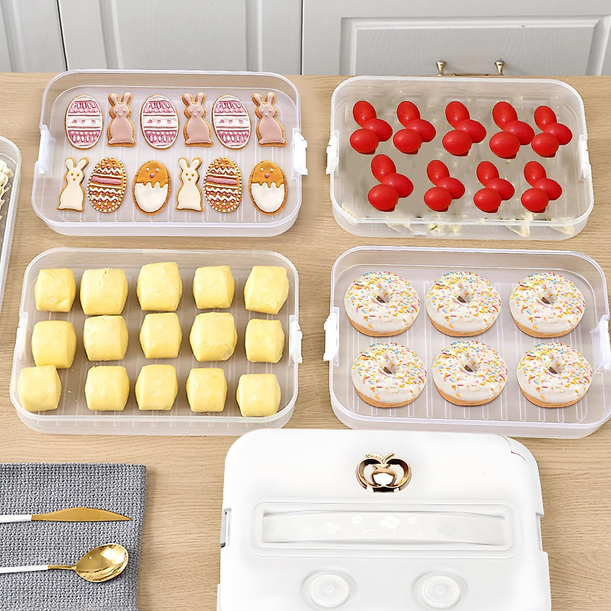 Rzmyencg Food Storage Containers with Lids,Cookie Storage Containers Airtight,Dumpling Storage Box,4-Layer Stackable Snack Container,Time Recoder