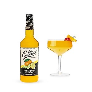 Collins Sweet and Sour Mix Made With Real Orange and Lemon Juice Classic Cocktail Recipe Ingredient, Home Bar Accessories Cocktail Mixers 32 fl oz