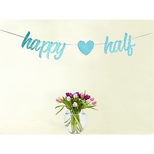 Happy Half Banner, Baby Boys/Girls' 6 Months/Half Year Birthday, Baby Shower Party Blue Gliter Paper Sign