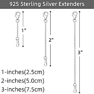 Sterling Silver Necklace Extenders for Women Necklace Extender Silver Chain Extension Bracelet Extender Sterling Silver Chain Extenders for Necklaces 3 Piece Set（1, 2, 3 inch）