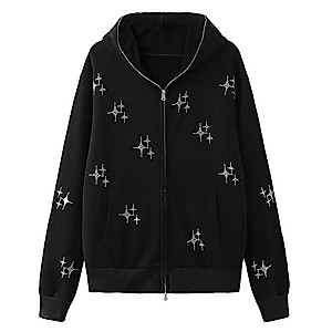 INFENU Gothic Hoodie Hat Print Dark Hoodie Harajuku Hoodie Sportswear Trend Full of Rhinestones Stars Street Hip Hop (XL,X-Large) Black