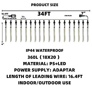 Dazzle Bright White Christmas Tree Lights, 360 LED 4 Inch 18 Tubes Waterproof Meteor Shower Rain Lights, Christmas Decorations for Outdoor Indoor Xmas Tree Bushes Yard Party Wedding Decor